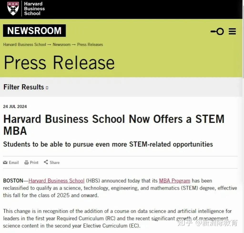 留子又幸福了！哈佛商学院MBA被纳入STEM领域，从25Fall起正式生效！ - 知乎