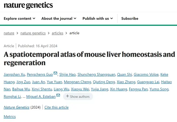 Nature Genetics | Stereo-seq助力构建小鼠肝脏稳态及再生模型的时空转录图谱 - 知乎