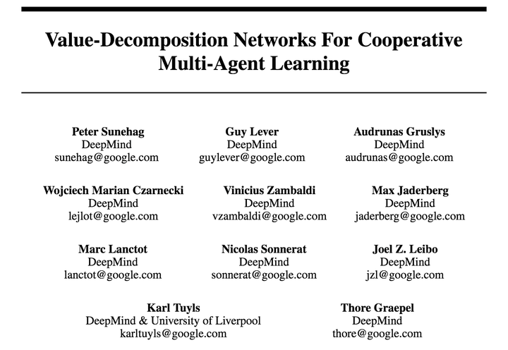VDN算法解析: Value-Decomposition Networks For Cooperative Multi-Agent Learning - 知乎