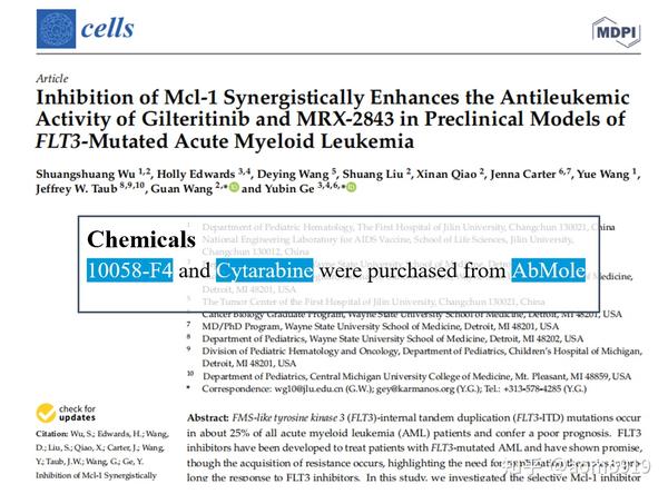 AbMole科研-抑制Mcl-1协同增强Gilteritinib和MRX-2843在FLT3突变AML临床前模型中的抗白血病活性 - 知乎