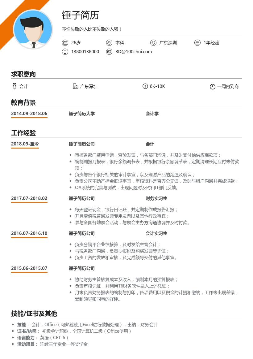 大学生会计个人简历模板 简历范文参考 知乎 