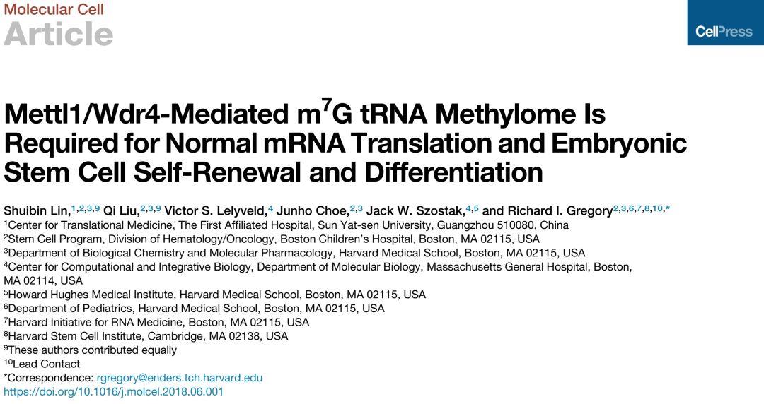 Mol Cell | 林水宾博士等揭示tRNA m7G修饰谱新功能 - 知乎