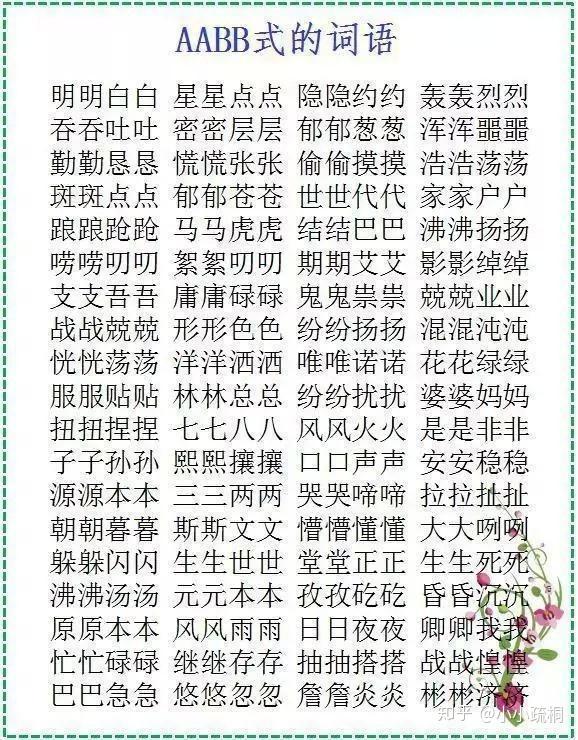 ABB+AABB+AABC+ABAC词语大汇总！收藏一份，孩子6年考高分 - 知乎