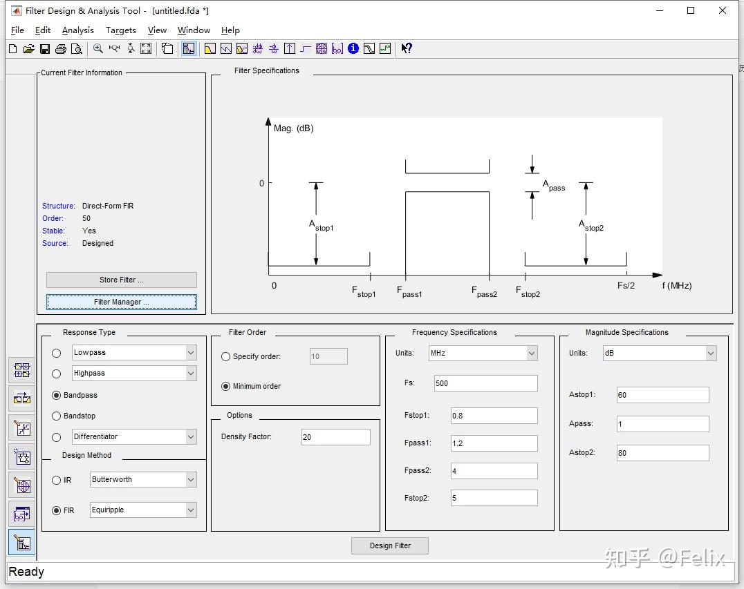 【065】如何用MATLAB自带的fdatool工具快速设计一个带通滤波器 - 知乎