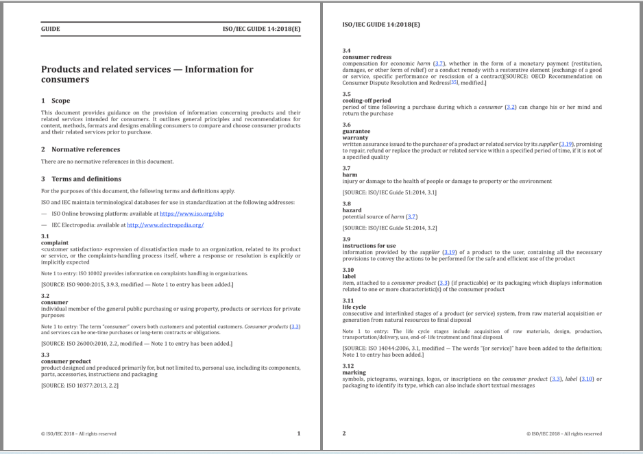 标准指南ISO/IEC GUIDE 14-2018（原版PDF）（ISO/IEC中文版翻译） 消费者对货物购买信息和服务 - 知乎