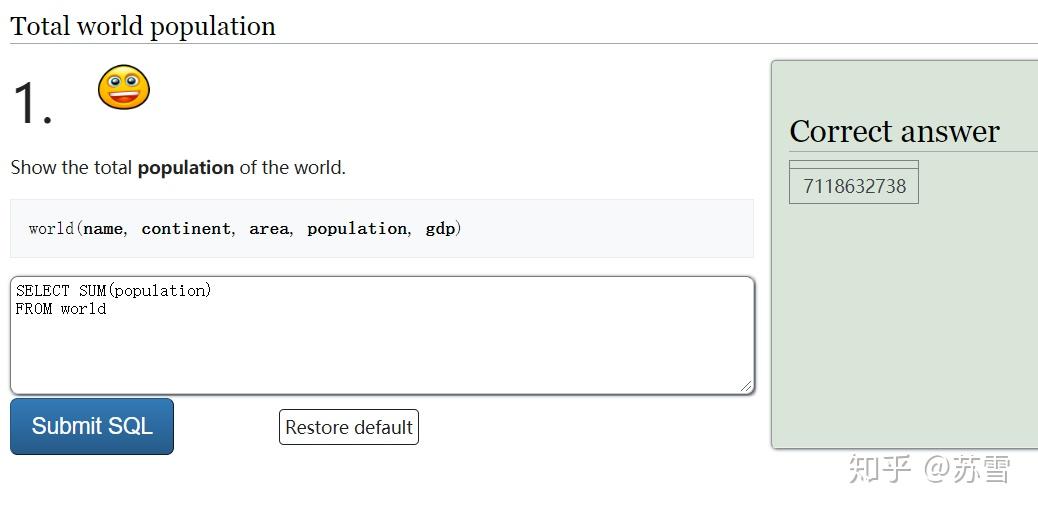 sqlzoo练习5(含答案)：SUM and COUNT - 知乎