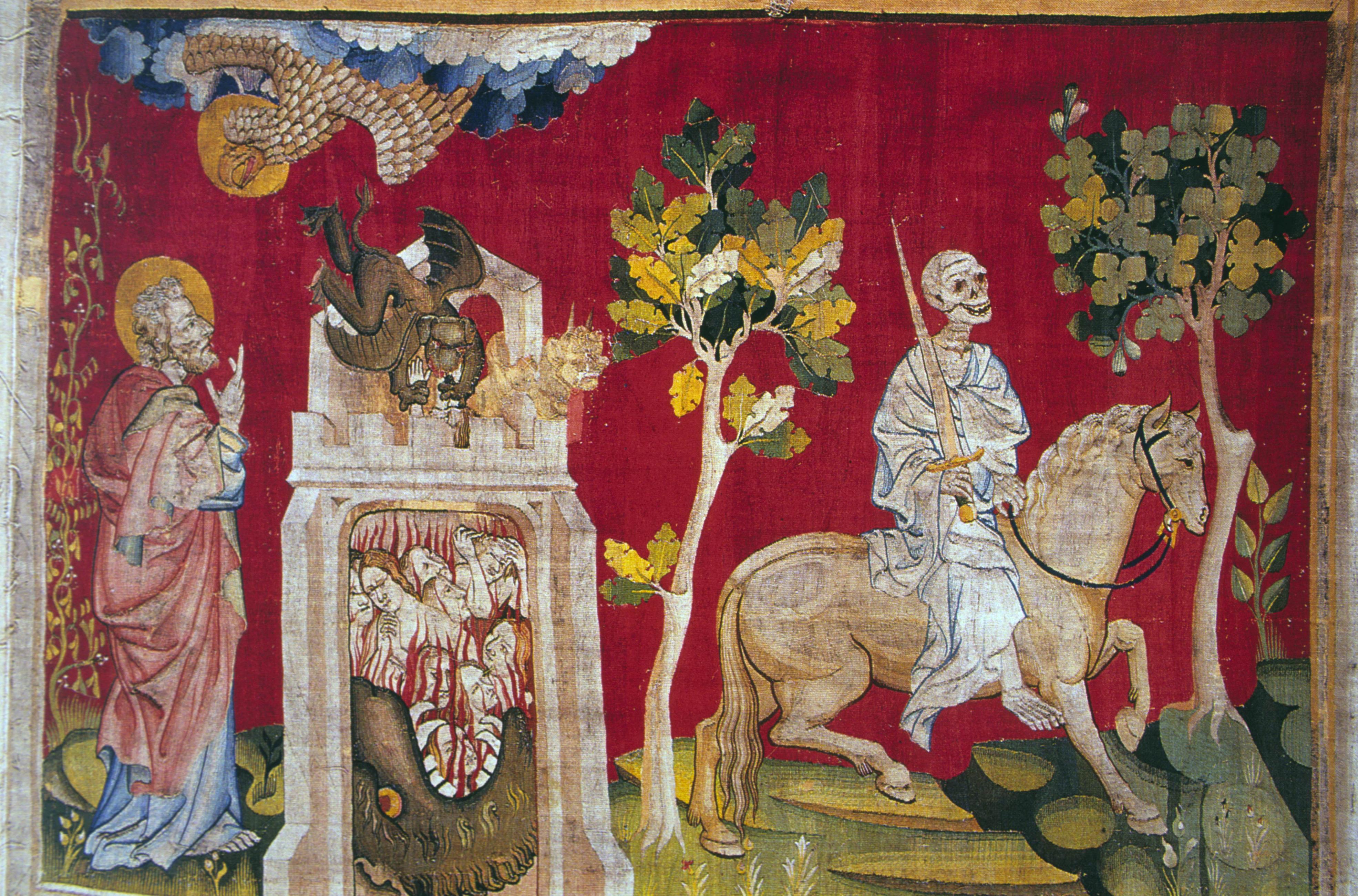 中世纪最壮观挂毯（法国昂热城堡珍藏）：圣经启示录2：死亡四骑士，七号吹响七灾（超清大图） - 知乎