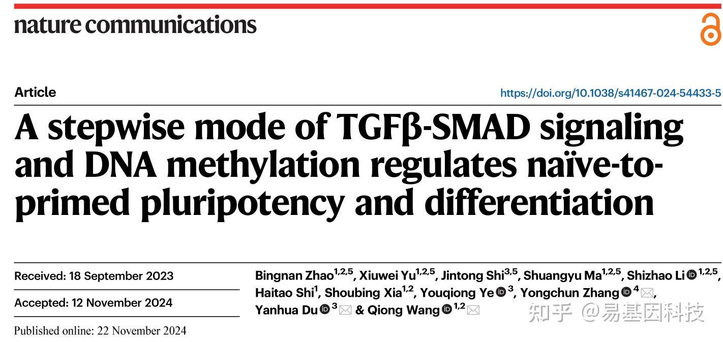 易基因：上海交大王琼团队揭示TGFβ-Smad信号通路和DNA甲基化在调控胚胎干细胞命运中的作用｜NC - 深圳市易基因科技 - 博客园