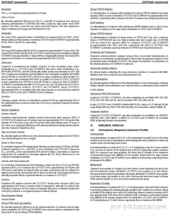 盐酸奥扎莫德胶囊说明书ZEPOSIAP®热珀西亚®Ozanimod Hydrochloride Capsules2023年1月31日核准版+FDA 2022.11对比请仔细阅读说明书并在医师 ...