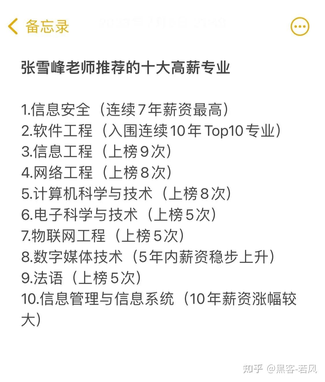 张雪峰老师推荐 2023十大高薪专业 知乎