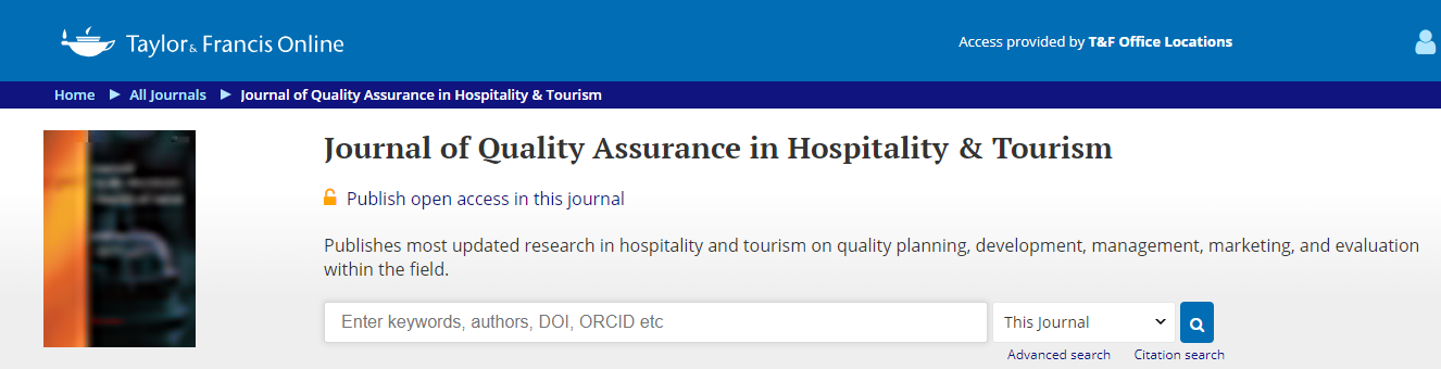 旅游学优质期刊Journal of Quality Assurance in Hospitality & Tourism，推进与中国学者的交流 ...