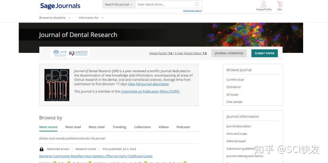 sci快发 | Journal of Dental Research：牙科顶级期刊，要求新颖性，国人发文量第二 - 知乎