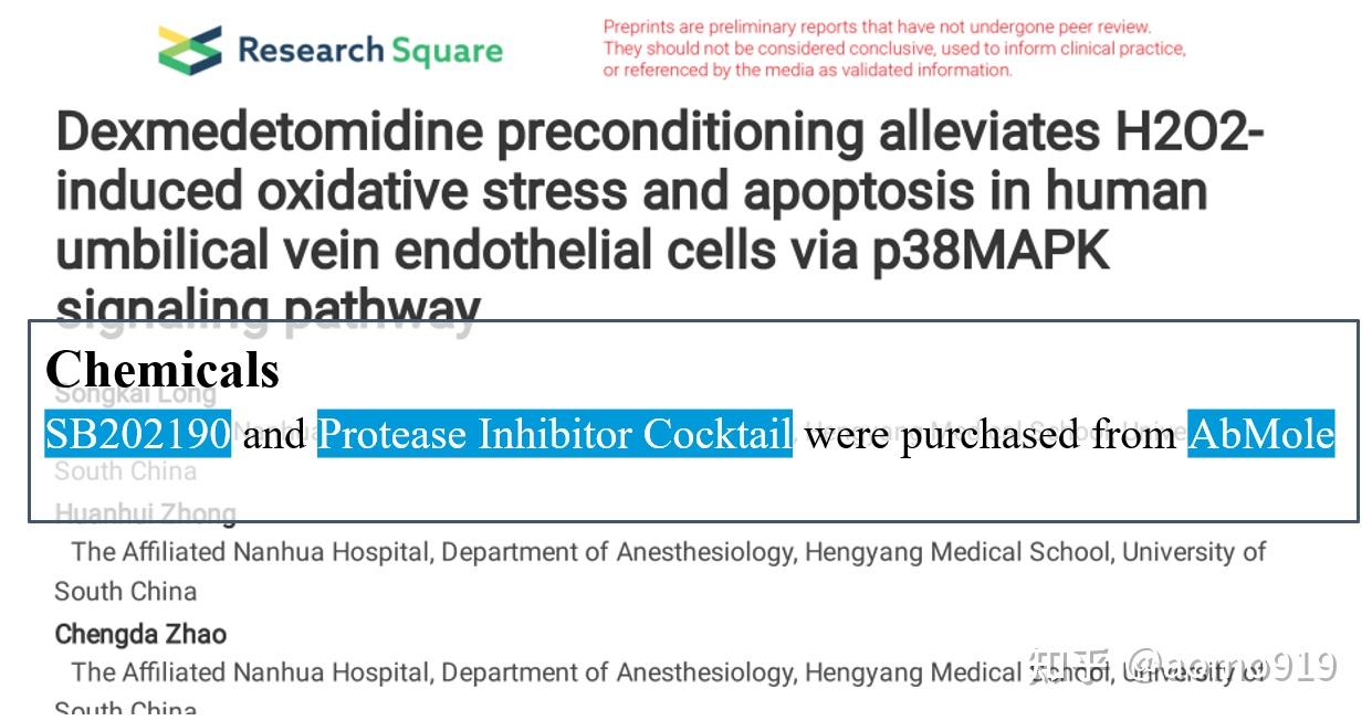 AbMole科研-Dexmedetomidine预处理通过p38MAPK信号通路缓解H2O2诱导的人脐静脉内皮细胞氧化应激和凋亡 - 知乎