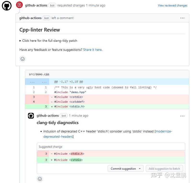 cpp-linter-action 最新版支持 Pull Request Review 功能了 👏 - 知乎