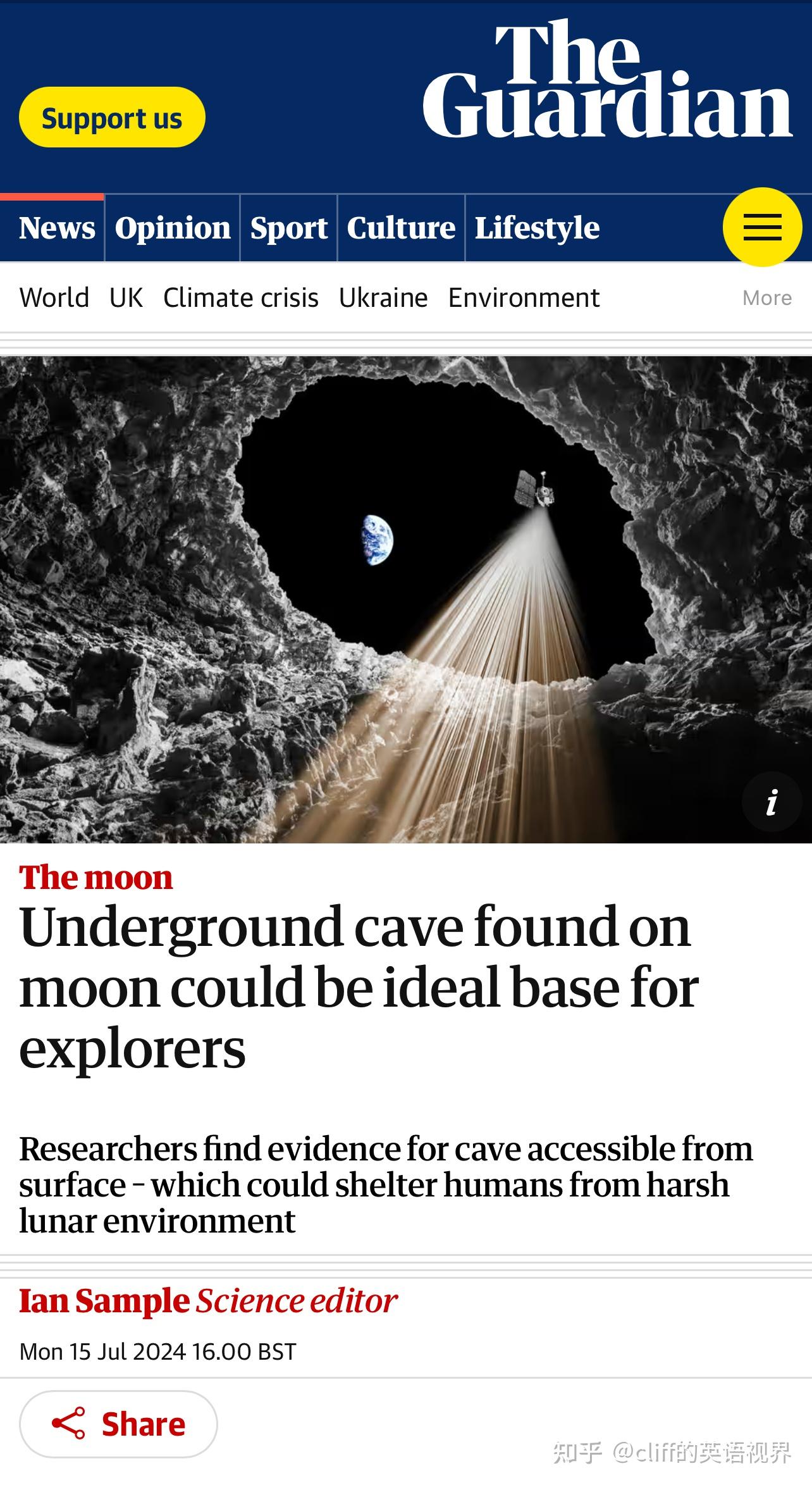 卫报 | 月球表面发现地下洞穴（Underground cave found on moon could be ideal base for ...