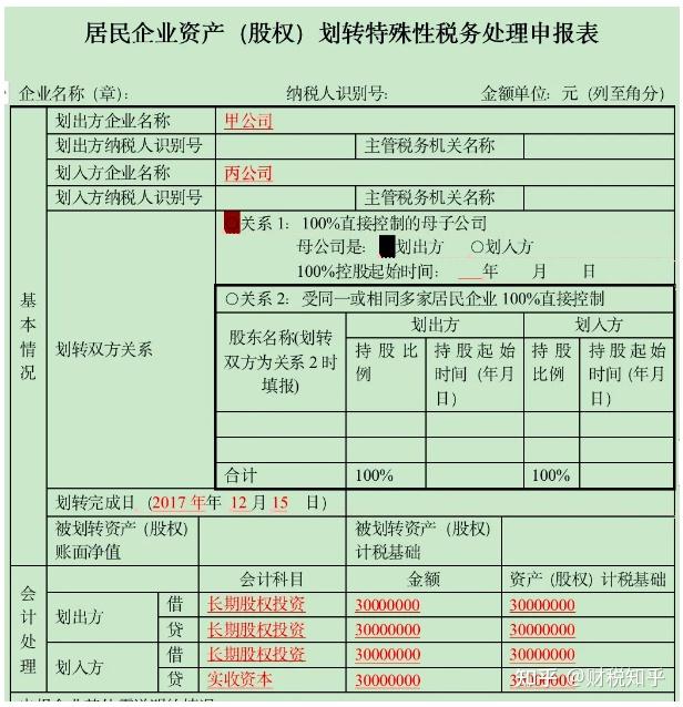 股权(资产)划转企业所得税申报表填列示例 知乎