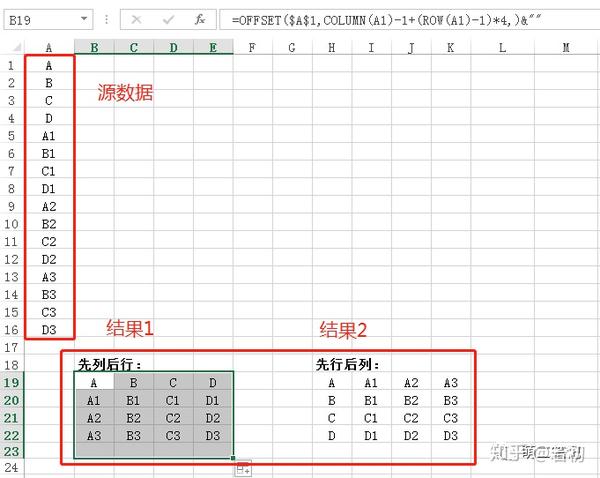 Excel中一列（行）转多行多列或多行多列转一列（行） 知乎 
