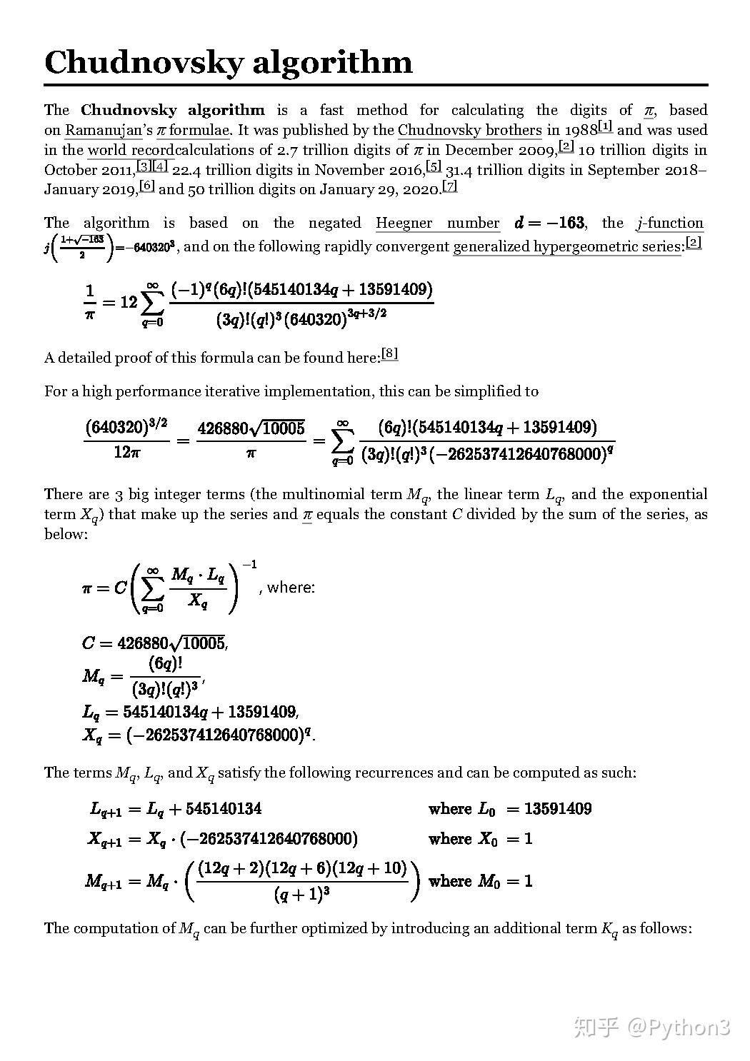 Python3圆周率的算法实现和原理——楚德诺夫斯基算法Chudnovsky algorithm - 知乎