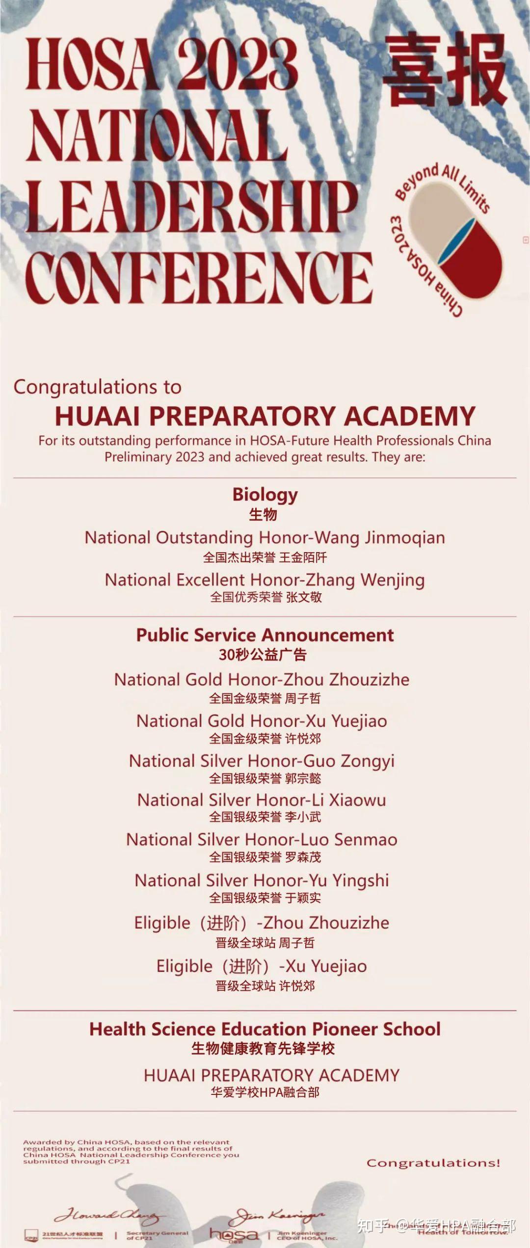 斩获一金一银! 2023 HOSA挑战赛华爱HPA学子载誉归来! - 知乎