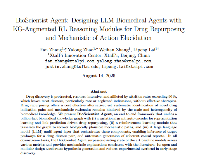 生物医学知识图谱与大模型的结合：BioScientist Agent开启药物发现新纪元 - 知乎