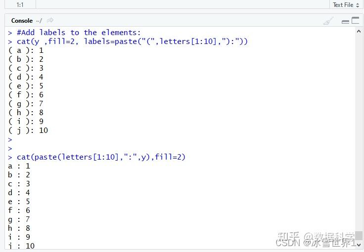 R语言cat函数、cat函数基于特定分割符（separator）将向量内容连接起来形成新的字符串、cat函数基于labels参数和paste ...
