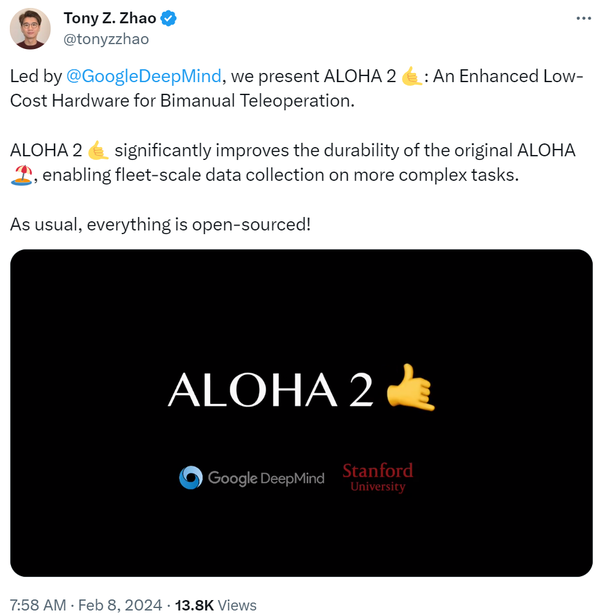 斯坦福最强家务机器人ALOHA 2来了，成本不到20万，联手谷歌DeepMind，完全开源 - 知乎