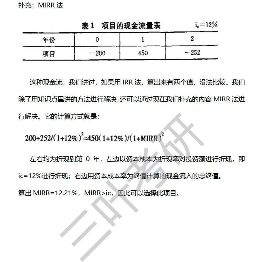 阿叶老师——2024西财金融专硕431——公司理财补充一个项目评估方法：MIRR法 - 知乎