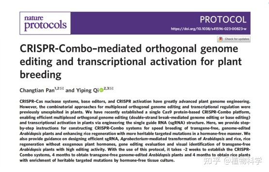 Nature Protocols | 浙江大学农学院潘长田研究员发表植物育种双功能CRISPR新系统研究成果 - 知乎