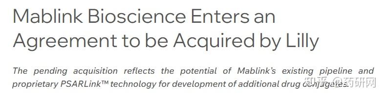 礼来收购ADC公司Mablink Bioscience - 知乎