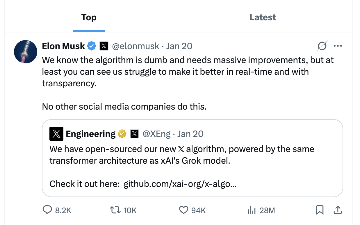 Elon Musk开源X平台推荐算法详细解读 - 知乎