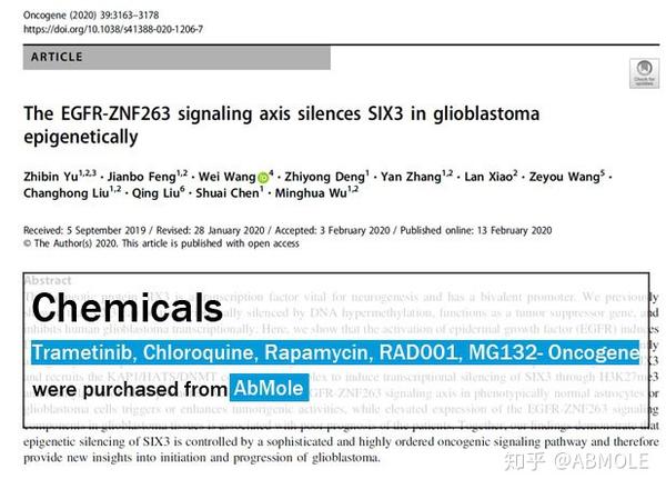 【AbMole科研快报】EGFR-ZNF263信号轴在表观遗传上沉默胶质母细胞瘤SIX3 - 知乎