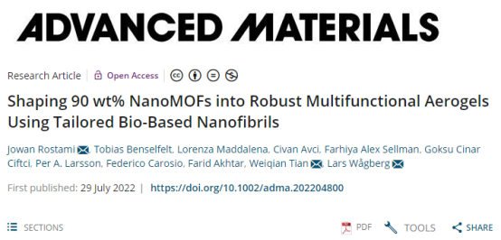 《Adv. Mat. 》：含纳米MOFs的多功能气凝胶！ - 知乎