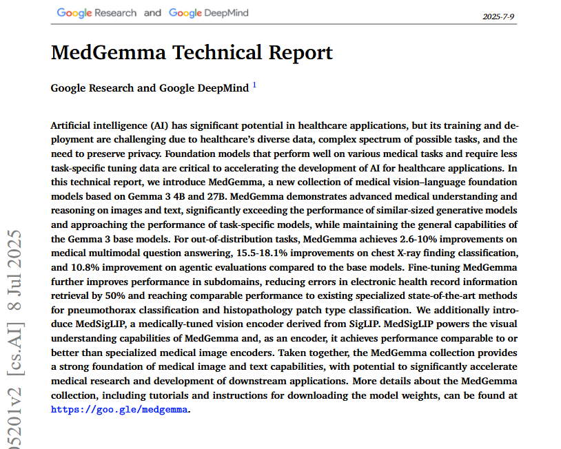 谷歌DeepMind重磅发布多模态医疗AI大模型MedGemma技术报告：下一代赋能医疗文本与影像分析的前沿大模型 - 知乎