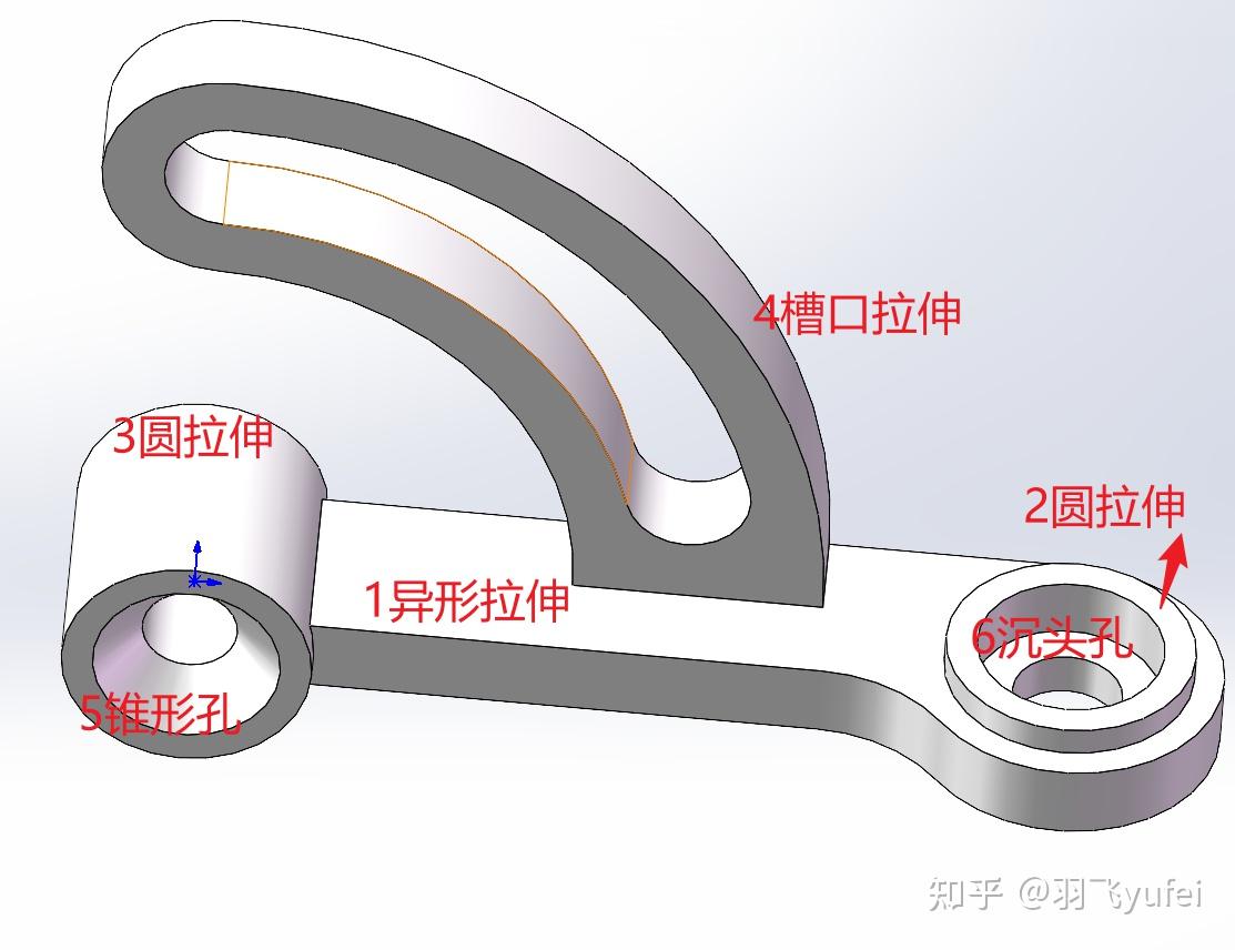 羽飞SolidWorks零件练习6：拉伸、锥形孔、沉头孔 - 知乎