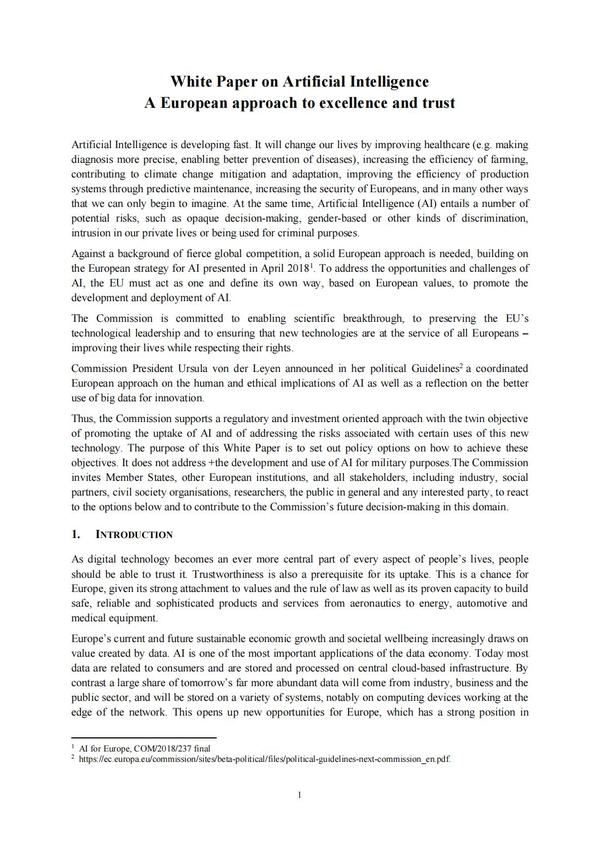 White paper On Artificial Intelligence - A European approach to ...