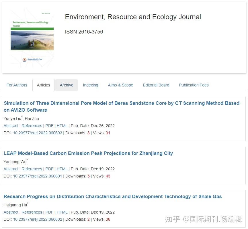Environment, Resource and Ecology Journal《环境资源与生态学报》知网国际英文期刊（招代理合作） - 知乎