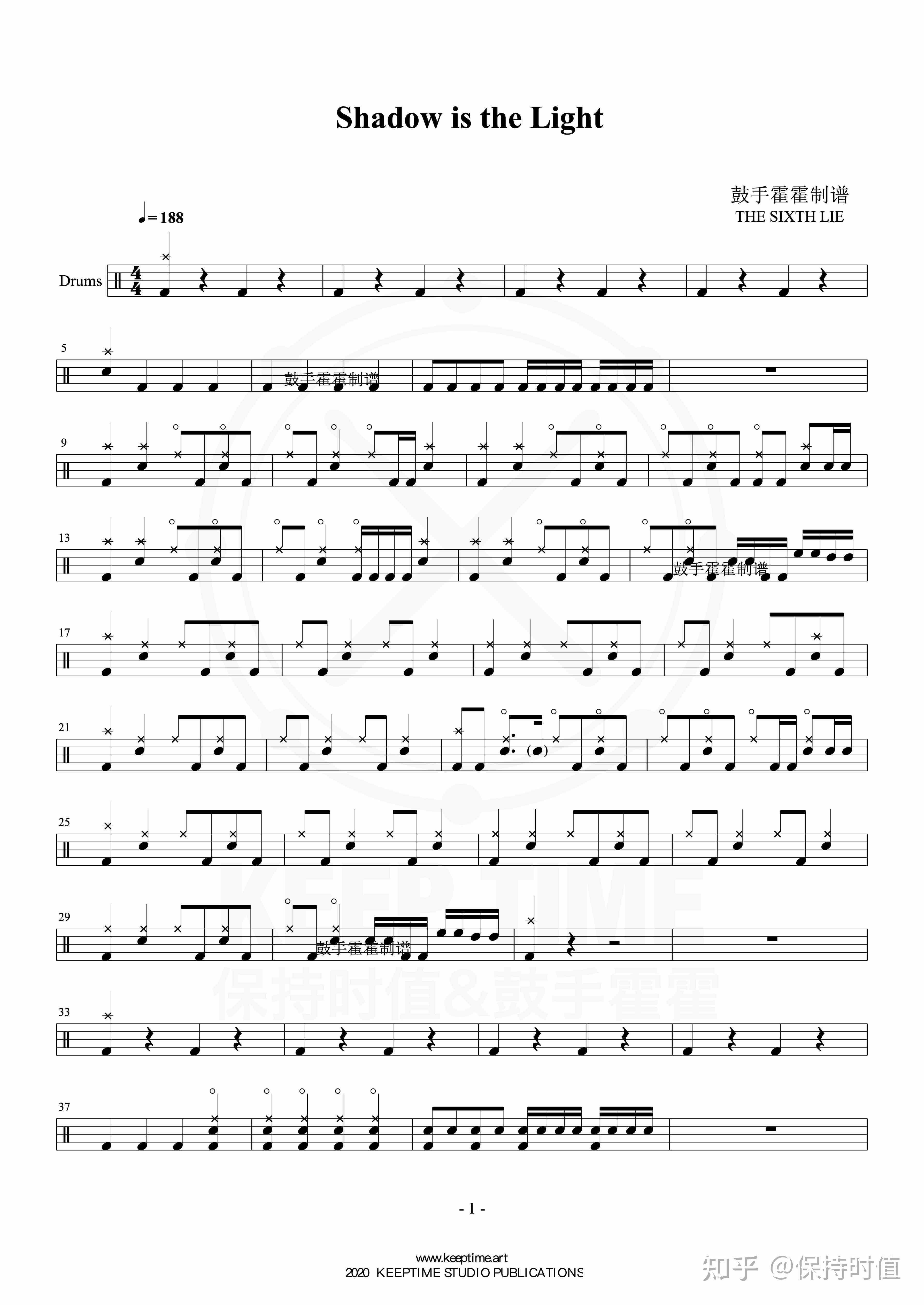 【保持时值鼓谱网】THE SIXTH LIE - Shadow is the Light-鼓谱 - 知乎