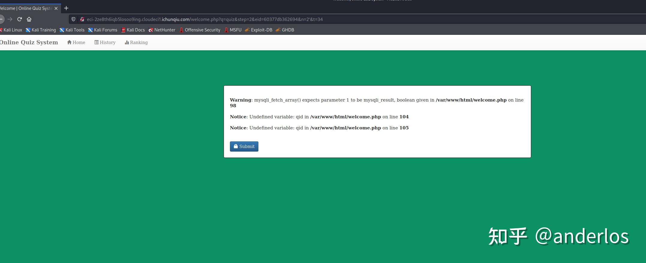 春秋云境之CVE-2022-32991（Web Based Quiz System SQL注入） - 知乎