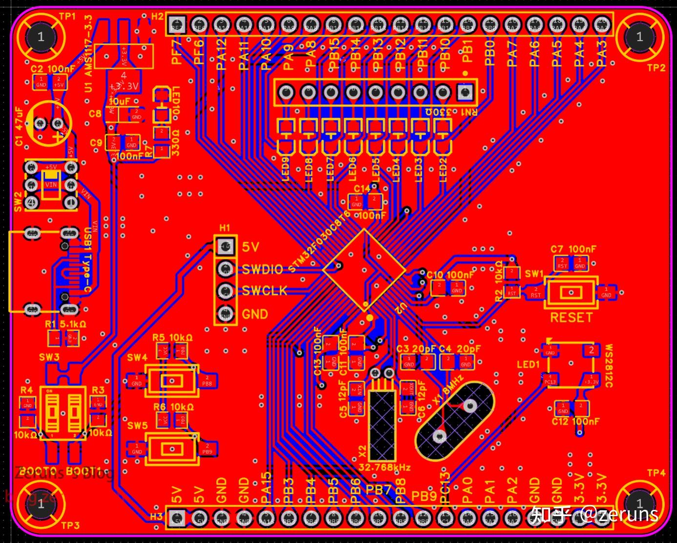 STM32F030C8T6最小系统板和流水灯（原理图和PCB） - 知乎