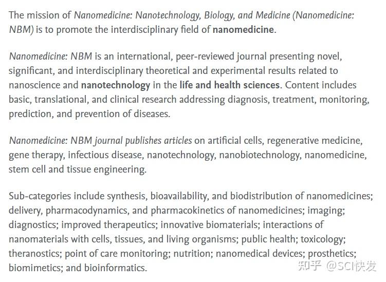sci快发 | Nanomedicine: NBM：JCR2区，国人发文量第二，自引率低 - 知乎