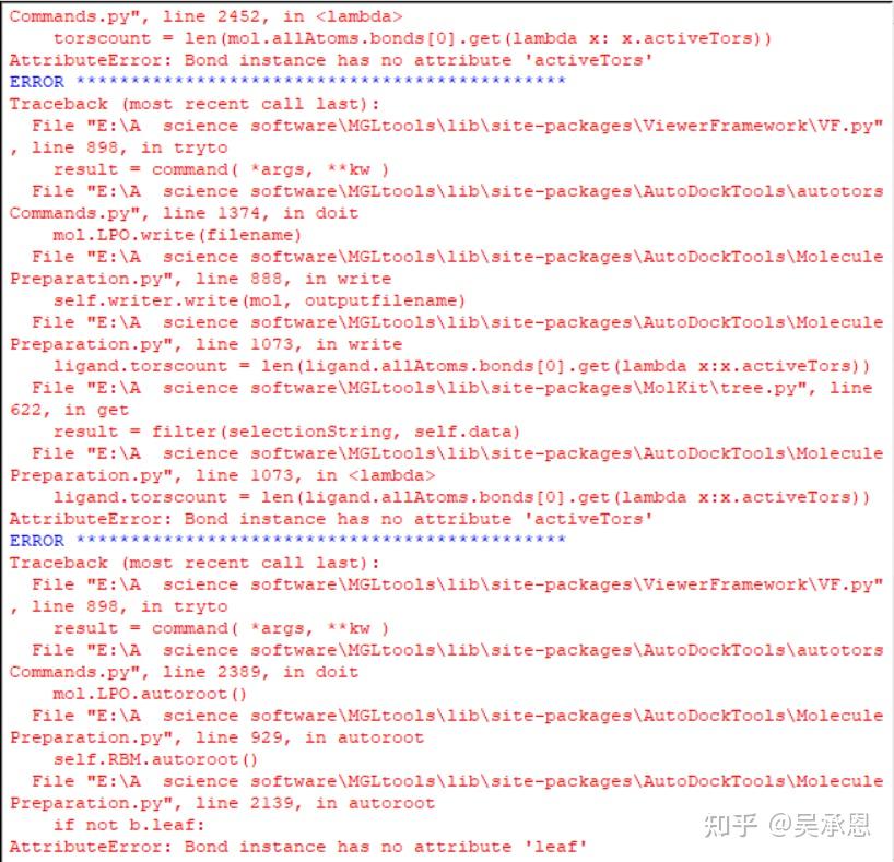 autodock在选配体的时候报错：AttributeError:Bond instance has no attribute ‘leaf‘ - 知乎