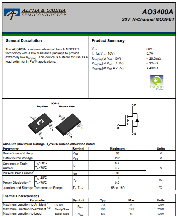 热门器件介绍之 MOS管 AO3400A资料全集合 - 知乎