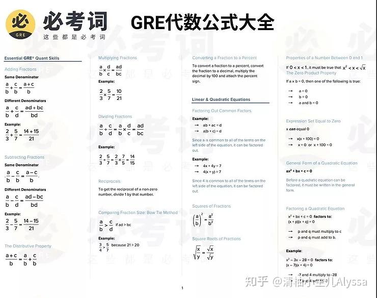 GRE数学如何考满分？记住这些就够了！数学最全公式汇总！ - 知乎