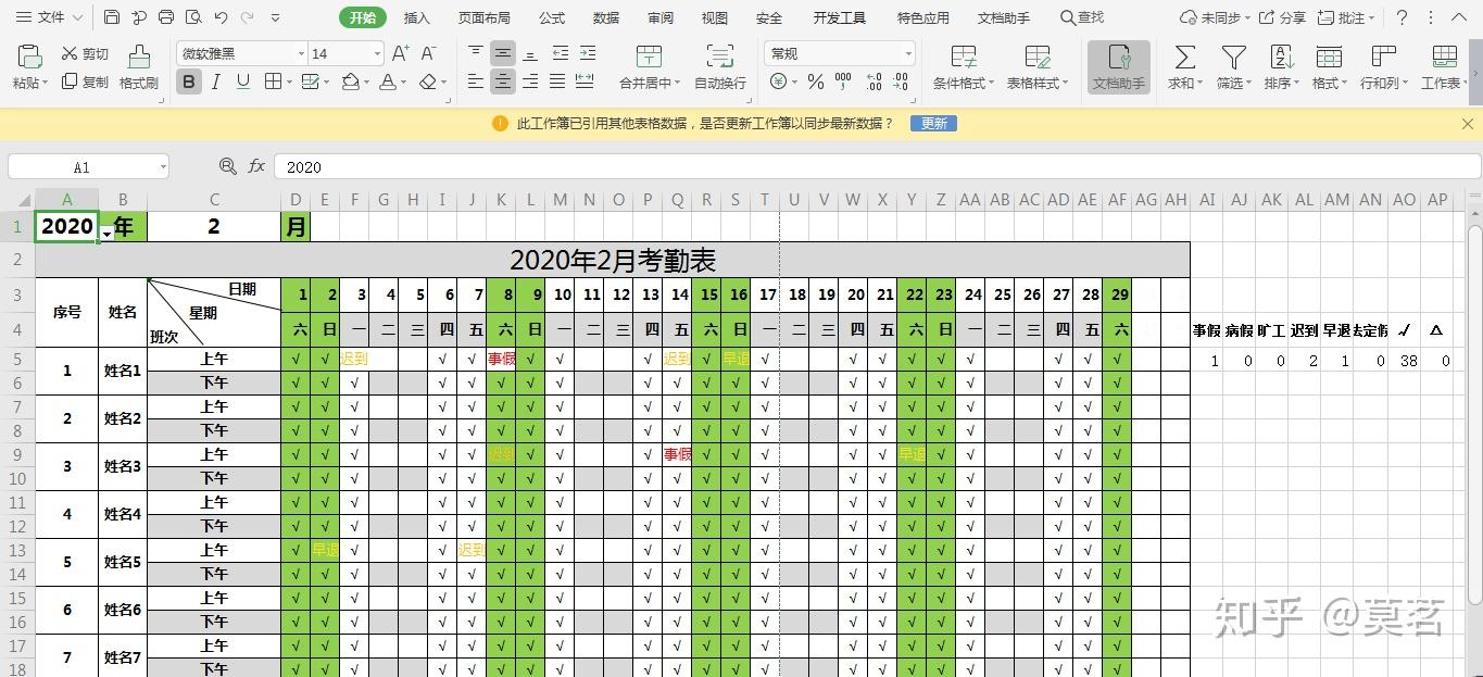 Excel动态考勤表,考勤表数据随月份变化,作为hr的你,会吗? 知乎