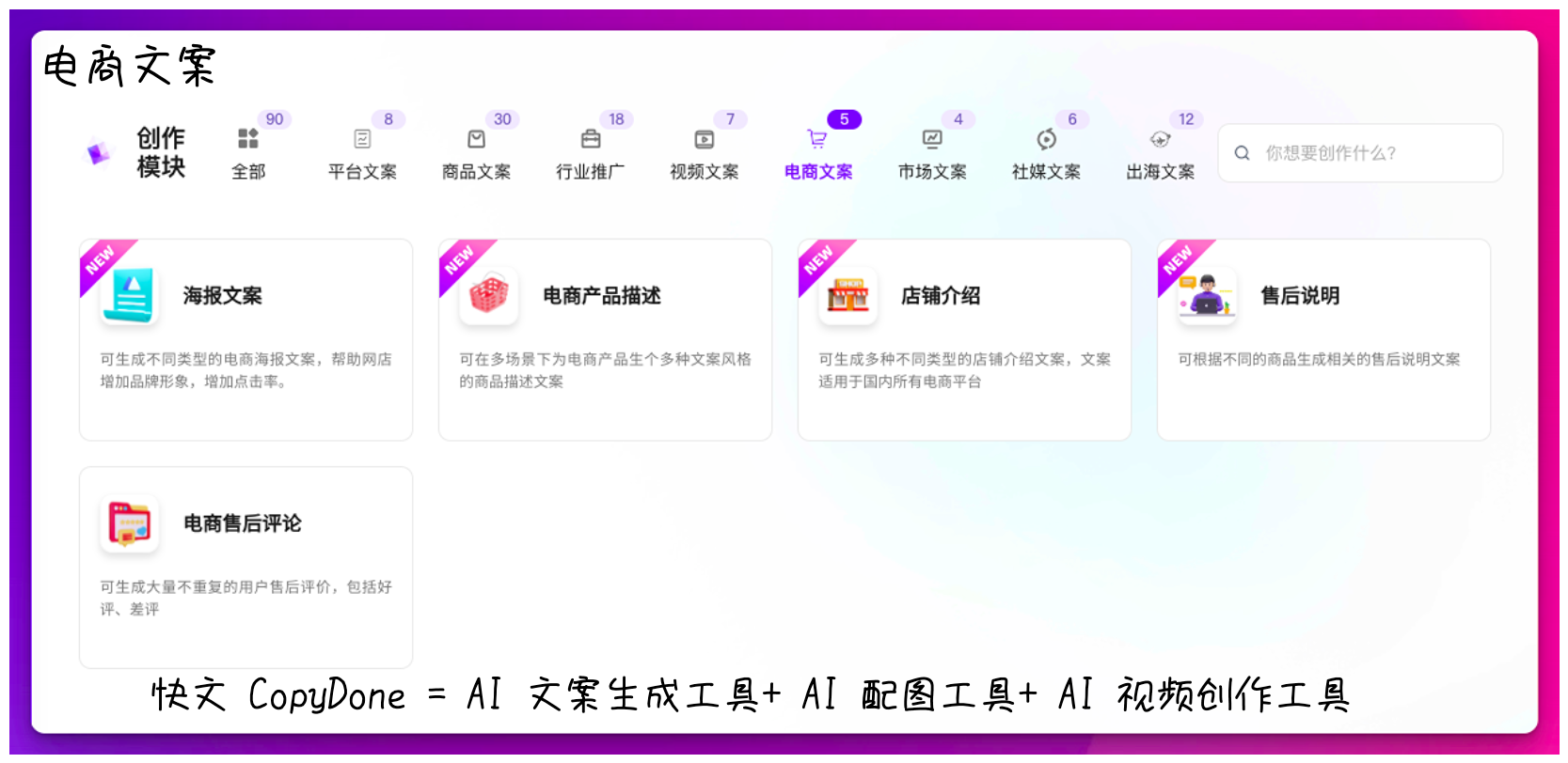 快文 CopyDone：强大专业的 AI 营销内容文案创作工具，支持内容一键生成、自动配图、图文转视频等一站式服务的专业写作 AI - 知乎