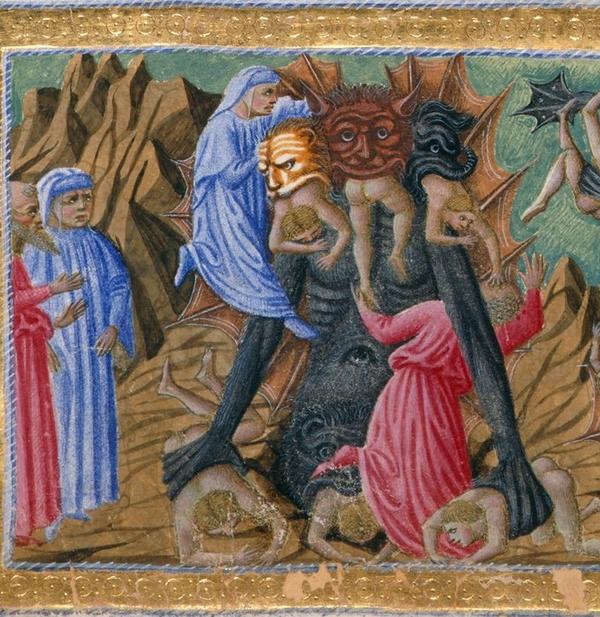 但丁《神曲》图文连载(24)：撒旦之口的三大叛徒+地狱之王的身体巨城（古代手稿插图、名家画作集锦） - 知乎