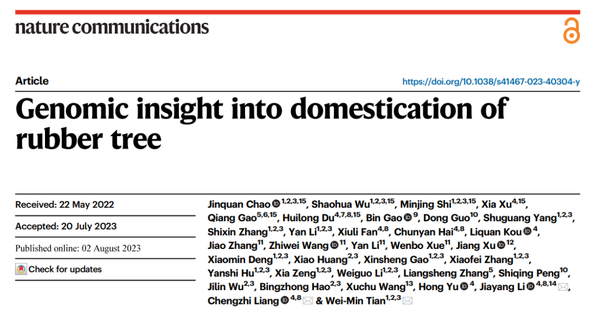 Nature Commun | 中国热科院田维敏团队联合遗传所李家洋团队、梁承志团队解析橡胶树驯化的遗传机制 - 知乎