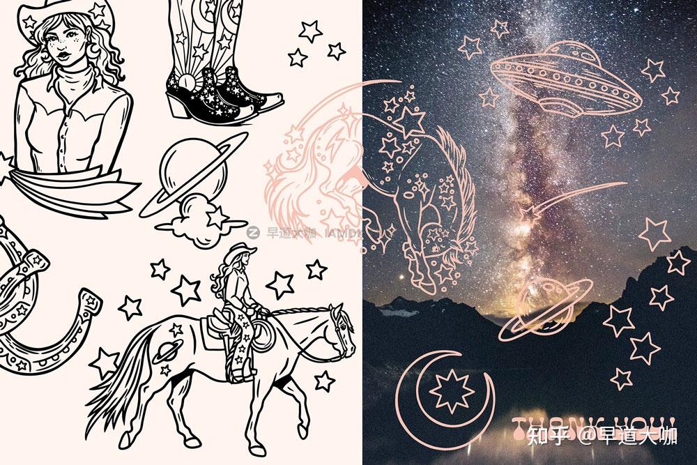 独特宇宙元素狂野西部女牛仔包装封面服装ai矢量插图设计素材 Cosmic Cowgirl – Illustrations - 知乎