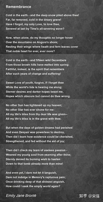 Emily Brontë(艾米莉·勃朗特)《Remembrance (Cold in the earth)》《回忆（地球上的寒冷）》解析 - 知乎