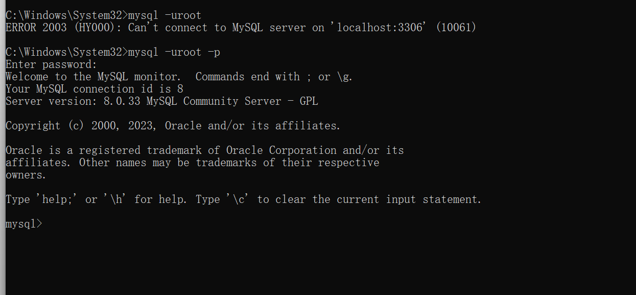 【已解决】mysql：ERROR 2003 (HY000): Can't connect to MySQL server on ...